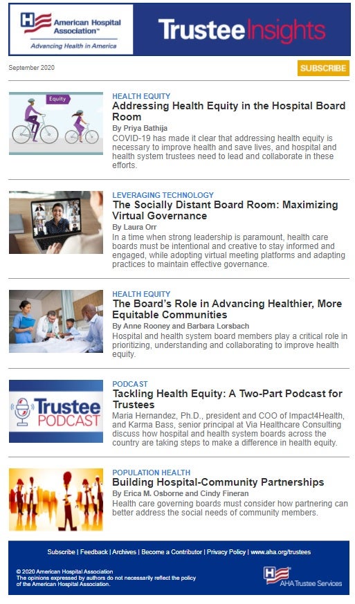 Trustee Insights Current Edition | AHA Trustee Services